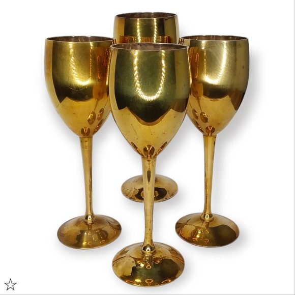 Dining | Vtg 7s Brass Footed Goblets Set Of 4 Silverplated Linning 8oz ...